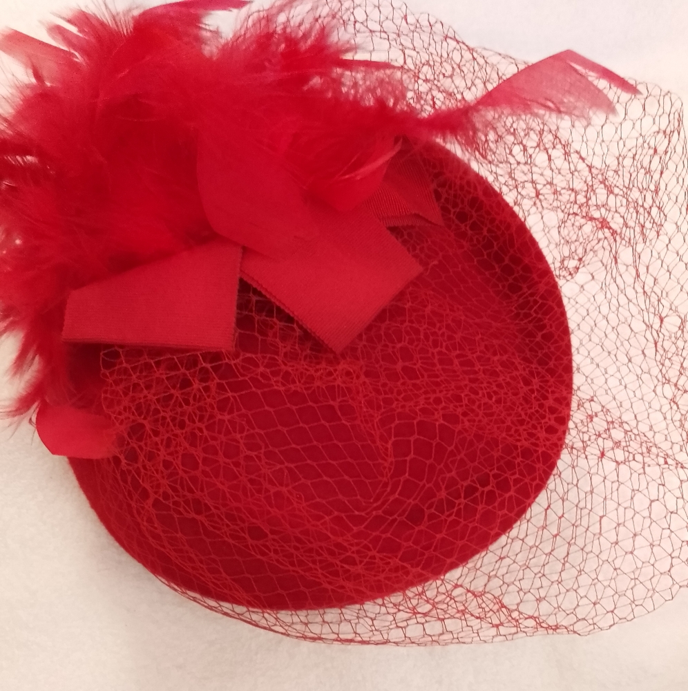 Vintage 1950's Lancaster Red Feather Wool Felt Hat Ra… - Gem